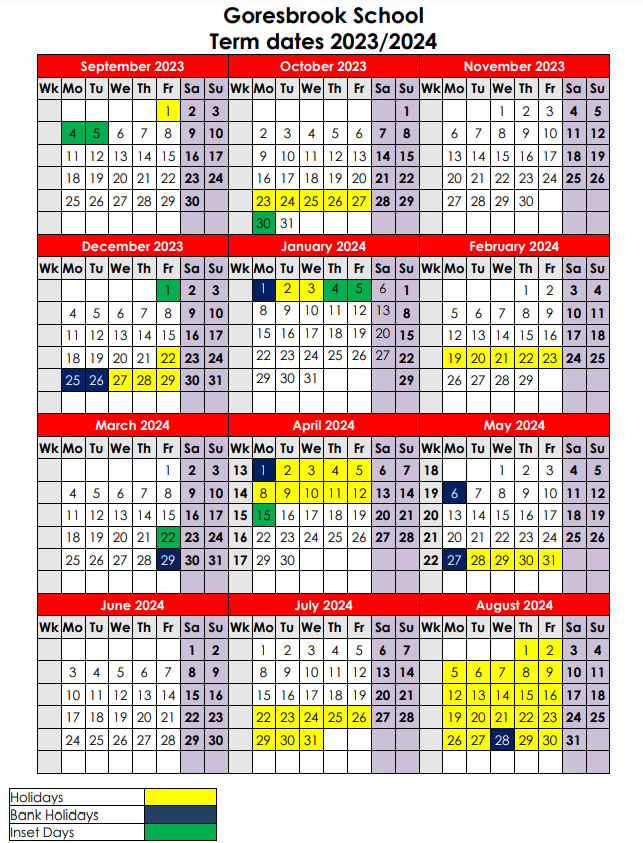 Goresbrook Primary School > PARENTS > Term Dates